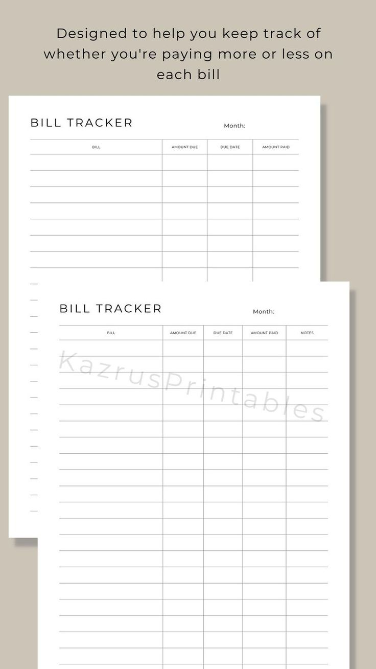 Monthly Bill Tracker Printable - Cloud Dev Hub